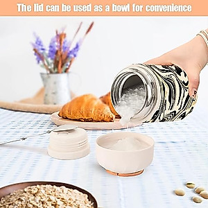 CUPADA Leopard Skin Texture Food Jar for Hot and Cold, Fluid Insulated Food Jars Vacuum 17OZ with Folding Spoon for Work Trip Picnic Camping