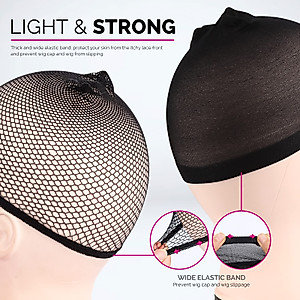 FANDAMEI 6PCS Wig Cap, 4PCS Black Nylon Wig Caps with 2PCS Black Mesh Wig Cap Net. Black Wig Caps for Women, Closed End Hair Mesh Net Wig Caps. Wig Caps for Halloween, Cosplay.