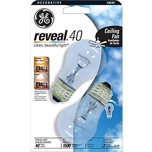 GE Reveal Clear 40 Watt 2-Pack Ceiling Fan Light Bulbs