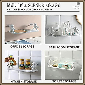 Limen The Kitchen Toilet Receive Shelf, 2022 Upgrade Rustic Bathroom Floating Shelves, Premium Cartoon Punching-Free Wall Mounted Shelf Bathroom Kitchen Racks and Shelves for Storage (White, 4Pcs)