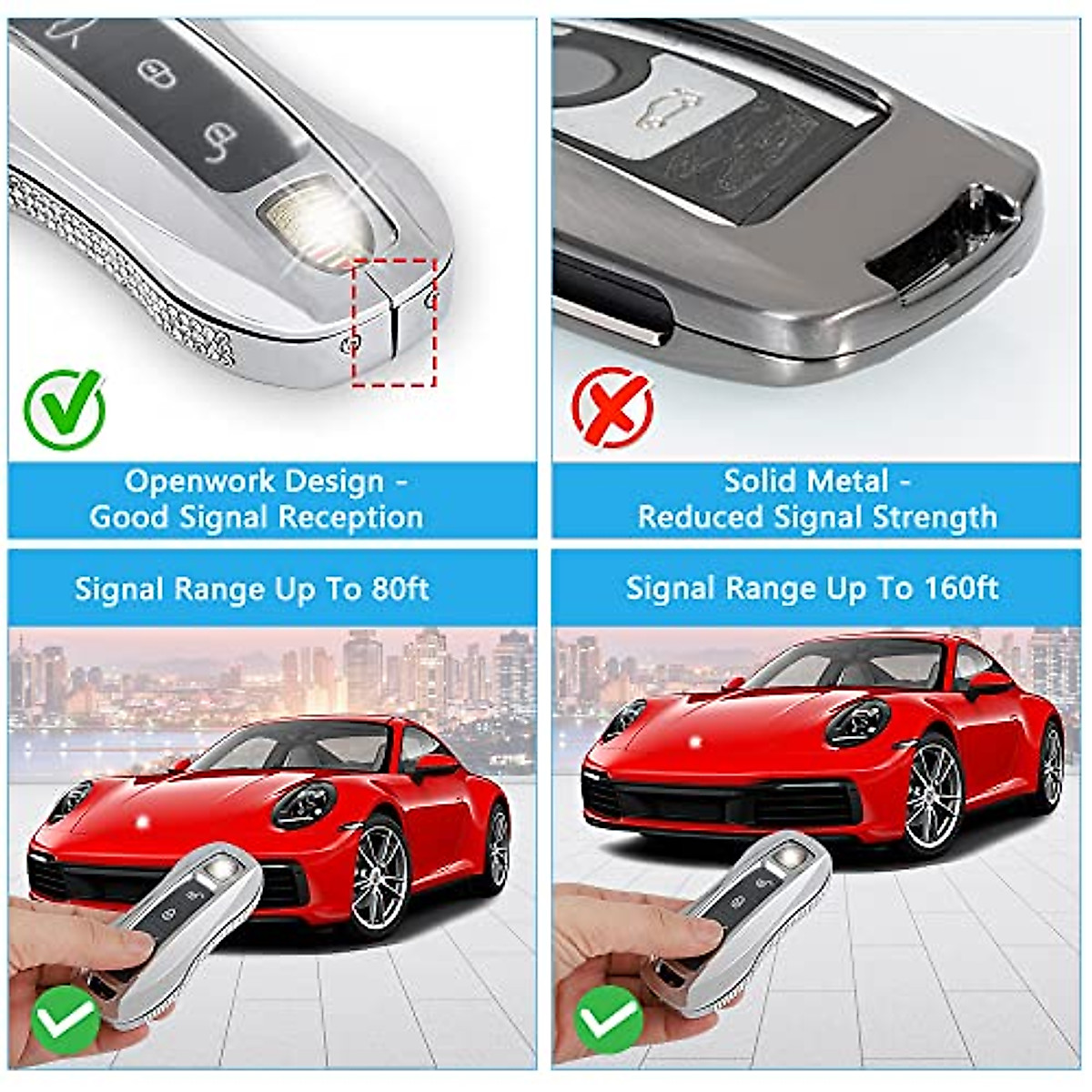 1797 for Porsche Key Fob Cover 911 Panamera Cayenne Keychain Bling Accessories Women Men Car Remote Case Shell Zinc Alloy Silver