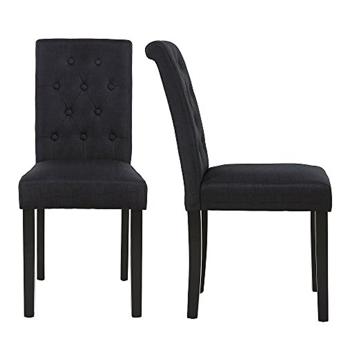 thksbought Set of 2 Upholstered Fabric Dining Chairs with Button-Tufted Details (Black)