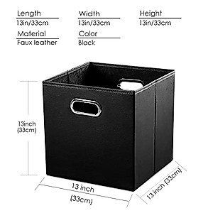 PRANDOM Leather Foldable Cube Storage Bins 13x13 inch [4-Pack] Fabric Storage Baskets Cubes Drawer with Cotton Handles Organizer for Shelves Toy Nursery Closet Bedroom Clothes Black