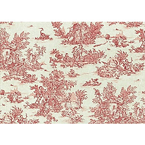 Mini Toile de Jouy Fabric (La Vie Rustique) - Antique Red on a Soft, Linen-Look Base Cloth | 100% Cotton Designer Print | 61 inches Wide | Per Yard Length Increment*