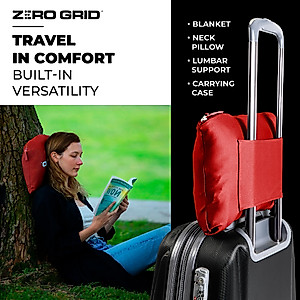 Zero Grid Premium Lightweight Wearable Super Soft Travel Blanket with Neck Snaps, Cozy Footpockets and Zipper Pouch, Compact Airplane with Luggage Strap Travel Blanket and Pillow Set