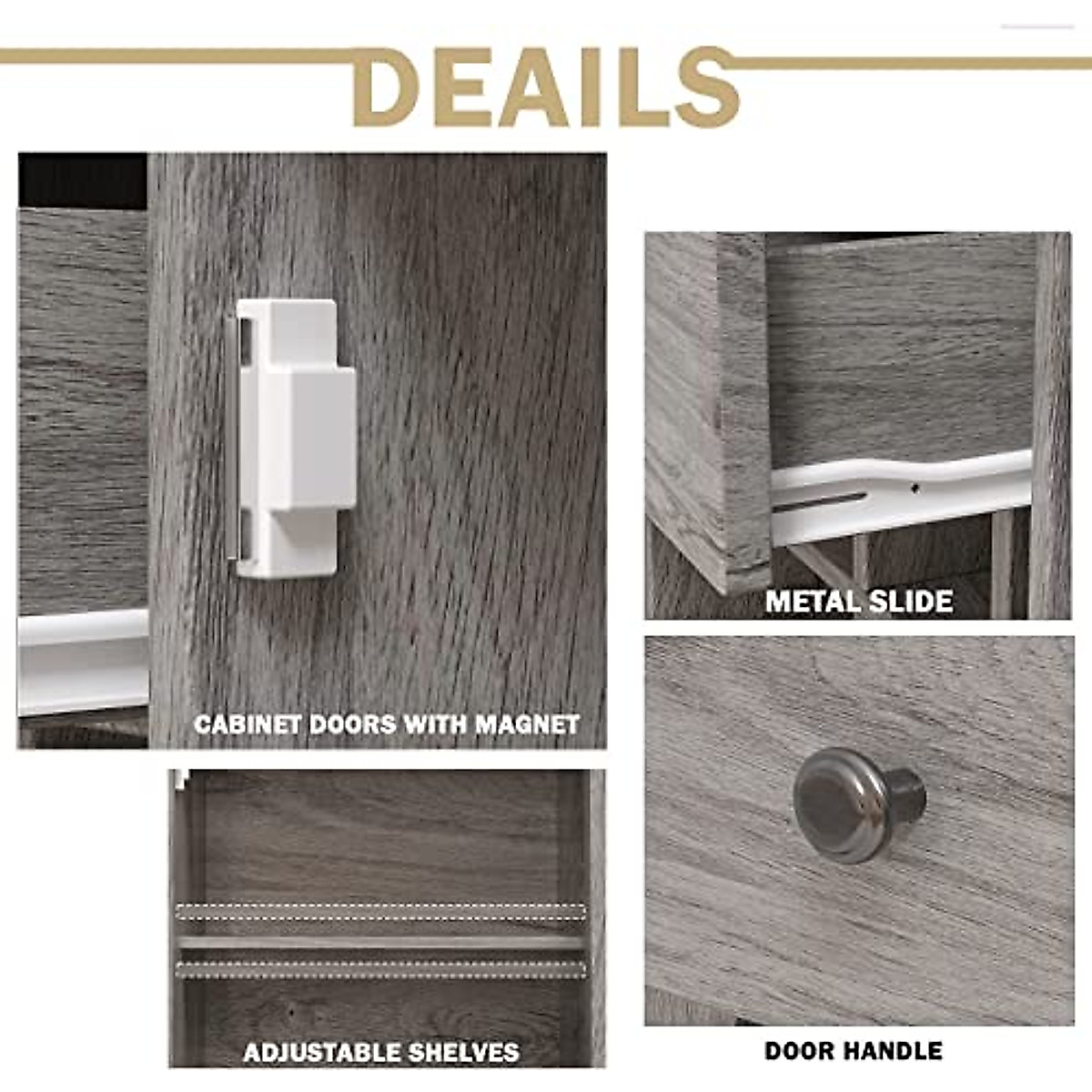 Farmhouse Coffee Bar Cabinet, 47" Kitchen Buffet Storage Cabinet with 9 Wine Racks, Sideboard Buffet Cabinet with 2 Barn Doors and Drawer, Wine Bar Cabinet for Dining Room, Living Room, Rustic Gray