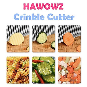 HAWOWZ Crinkle Cutter for Veggies Potatoes, Crinkle Knife for Salad Chopping Cucumber Carrot Fruit, Wave Knife Stainless Steel French Fry Slicer