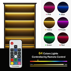 Tribesigns 69-Inch Tall Bookcase with LED Lighting, Modern 9-Tier Freestanding Bookshelf with Solid Wood Legs, Wooden Open Display Shelf Organizer for Living Room, Home Office (1, Black)