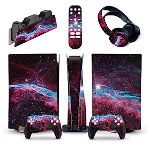 CENSTEEL PS5 Skin for PlayStation 5 Disc Version, Sticker for PS5 Vinyl Decal Cover for Playstation 5 Controller & Charging Station & Headset & Media Remote - Colorful Universe