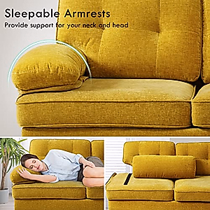 LANELIFE 79" W 3-Seat Sofa, L Shaped Sectional Sofa Bed,with Extra Wide Chaise Lounge and Gold Legs, Chenille Couch for Living Room, Apartment and Small Space (Golden)