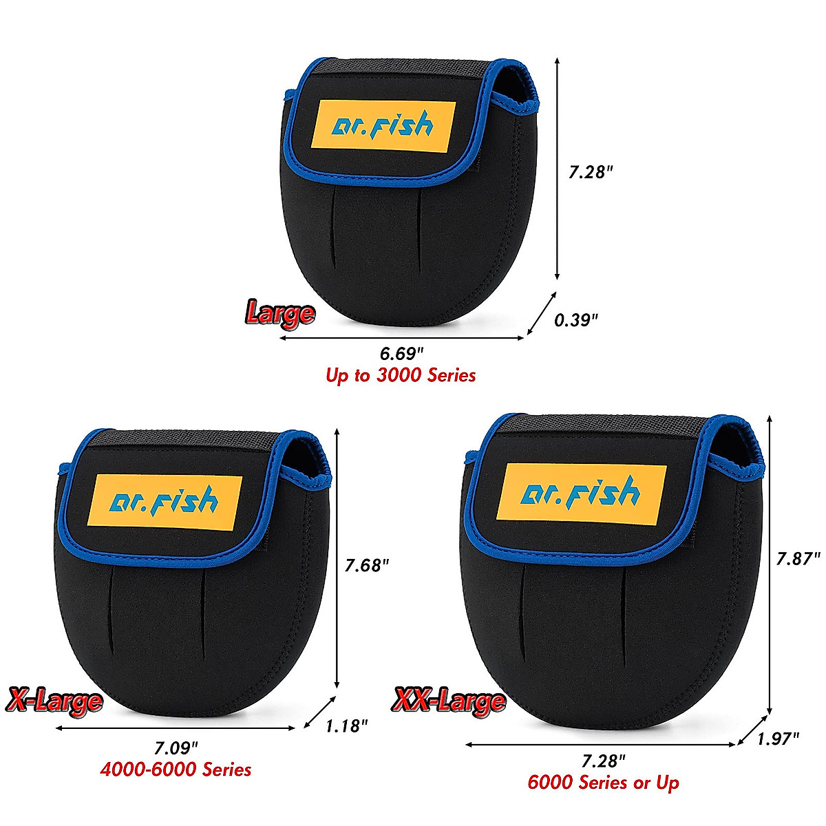 Dr.Fish Fishing Reel Cover Spinning Reel Case Bag Reel Glove Neoprene Water Holder Fits 1000 2000 3000 4000 5000 6000 Spinning Reel Mixed Size