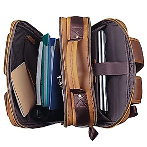 Polare 17.3 Inch Full Grain Leather Backpack for Men and Women Multi Pockets Business Travel Laptop Rucksack (Light Brown)