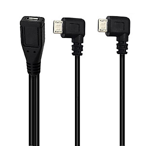 Qaoquda Micro USB 1 to 2 Y Splitter Cable, 1Feet Micro USB Female to Dual Male 90 Degree Angle Converter High Speed Charging Cable (Micro 1F/2M)