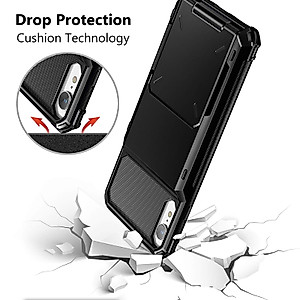 Vofolen for iPhone XR Case Wallet ID Slot Credit Card Holder Spring Pocket for Men Women Scratch Resistant Dual Layer Protective Bumper Rugged TPU Rubber Armor Hard Shell Cover for iPhone XR 10R Black