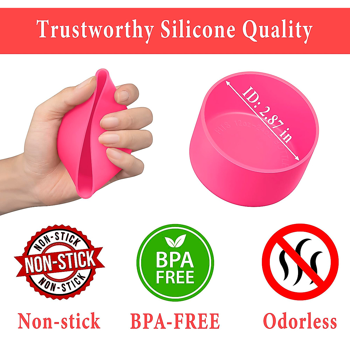 KTKUDY 2Pcs Protective Silicone Boot for Stanley Quencher Tumbler 30 oz 40 oz & IceFlow 20oz 30oz & Hydro Flask Water Bottle 12-24oz - Cup Bottom Sleeve - Stanley Cup Accessories, Rose red