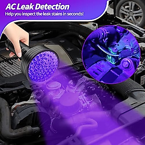 REALHUNLEE Auto Air Conditioner Leak Detector Tool Flashlight Oil AC UV Dye Leak Test Detection Kit Pro 68 LED Flashlight with UV Protective Glasses