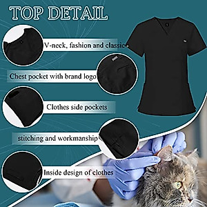 VIAOLI Scrubs for Women Set Scrub Top &Jogger Pant Workwear Clinical Modern Athletic Suit Fitted Medical Uniforms (10 Pockets) (Black,S,Small)