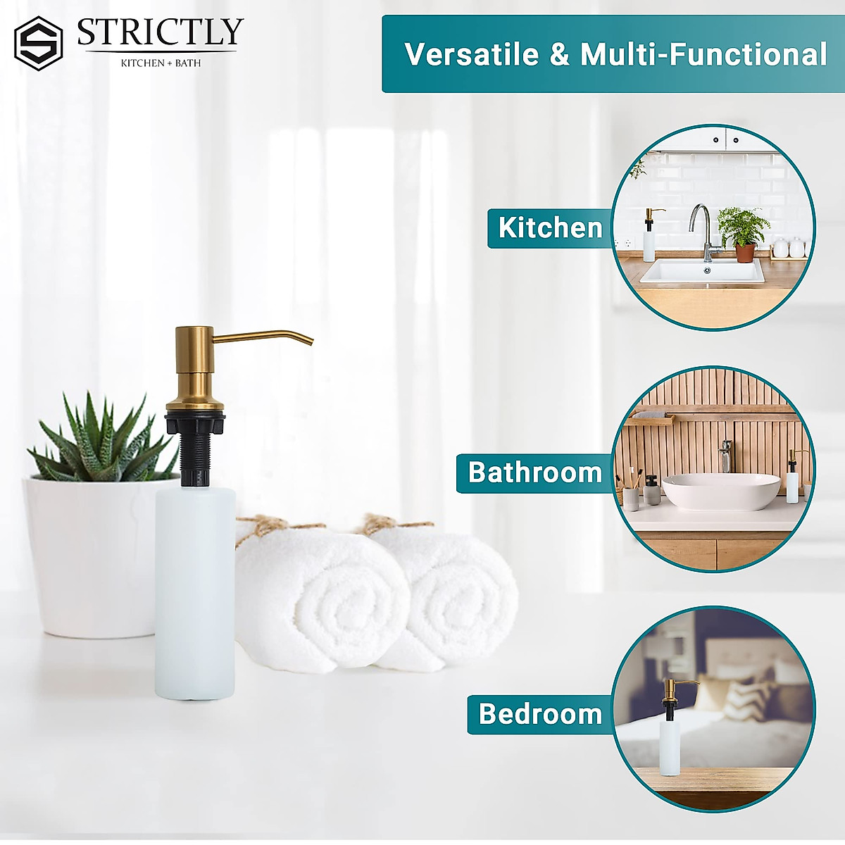 Strictly Sinks Liquid Soap Dispenser - Stainless Steel Dish Soap Dispenser, Refillable Kitchen Soap Dispenser for Kitchen Sink, Soap Dispenser Bottle with Stainless Steel Pump