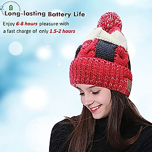 Ceotsak Wireless Beanie Hat Lined with Woolen with Detachable HD Stereo Speakers & Mic, Pom Pom Beanie Music Hats for Women Music Beanie with Rechargeable USB Winter Fitness Sports Red and Blue