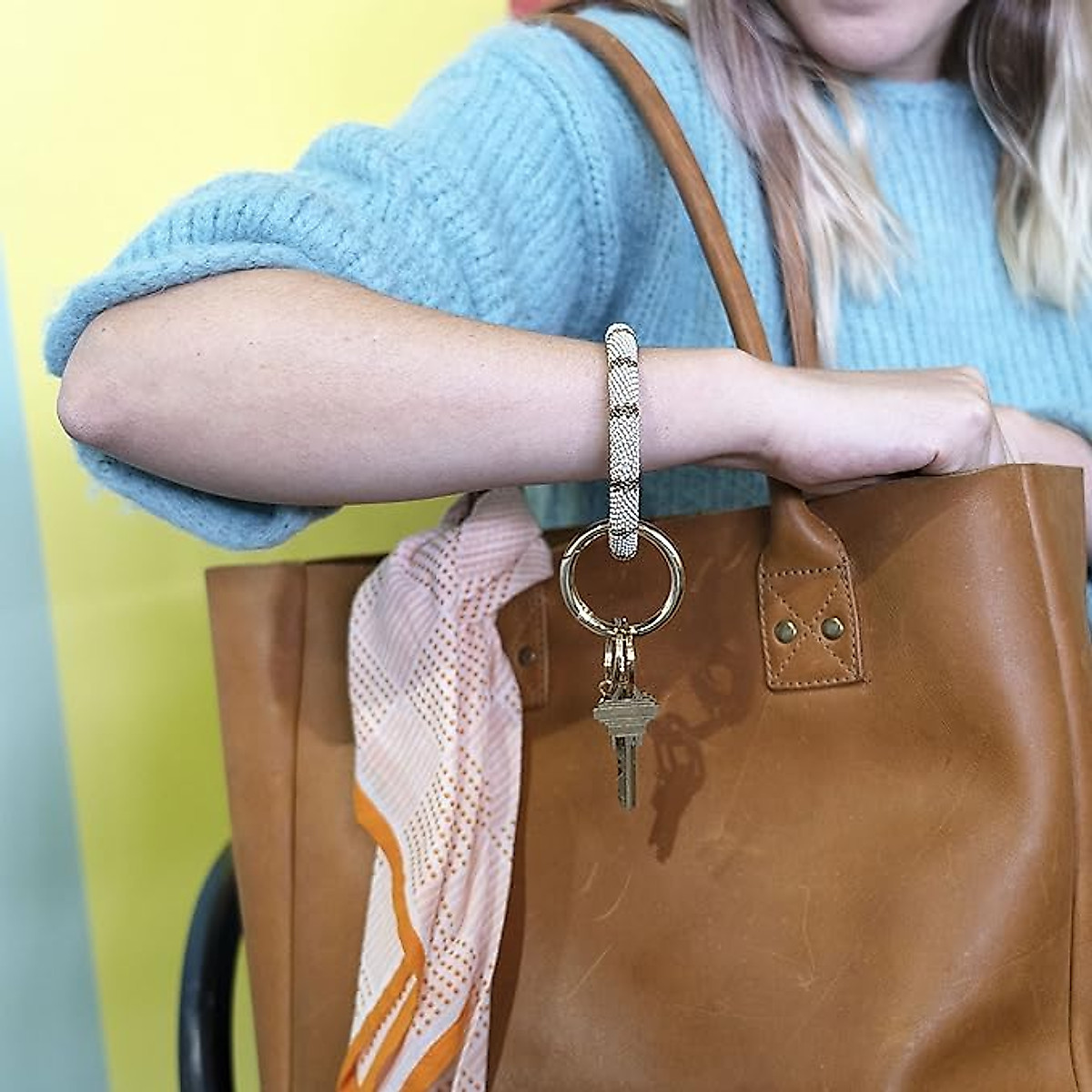 INK + ALLOY Women's Chloe Beaded Key Ring and Bracelet Handmade Jewelry for the Modern Bohemian (Ivory Gold Stripes)