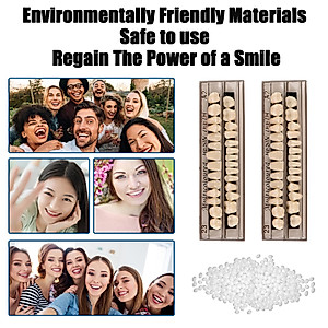 56 Pieces False Teeth Dental Complete Acrylic Resin Denture Tooth, 2 Sets Tooth Replacement kit, 23 Shade A2 Upper + Lower Dental Materials for Replacement, DIY, or Halloween
