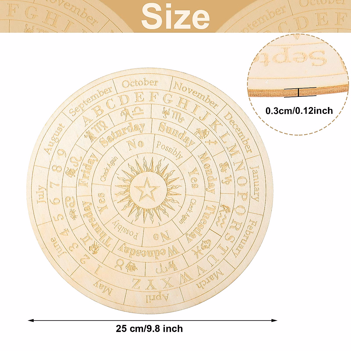 Star Pendulum Board Wooden Dowsing Board Divination Metaphysical Message Board for Witchcraft Wiccan Altar Supplies Kit Beginner Witchcraft Supply, Round Shape (9.8 Inch)