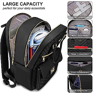 RJEU Bookbag for Women,Fashion Laptop Bag Tablet Backpack with USB Port for Work,School Backpack Aesthetic for Teen Girls College Student,Mochilas de Mujer,Black