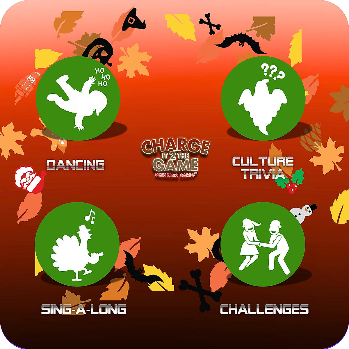 Charge It 2 The Game Drinking Cards - Friends Giving Drinks – Ultimate Holiday Drinking Game, 90 Fun Cards, Dares, Challenges – Perfect for Friendsgiving, Christmas & Holiday Parties