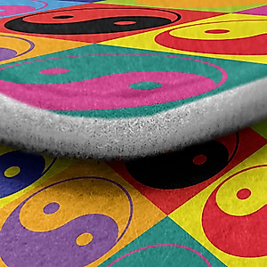 Ambesonne Ying Yang Car Mat Set of 4, Pop Art Design Yin Yang Signs Hippie Style Eastern Peace and Balance Theme, Front & Back Seat Floor Mat Durable PVC Backing Car Accesory, Red Pink Cobalt Blue