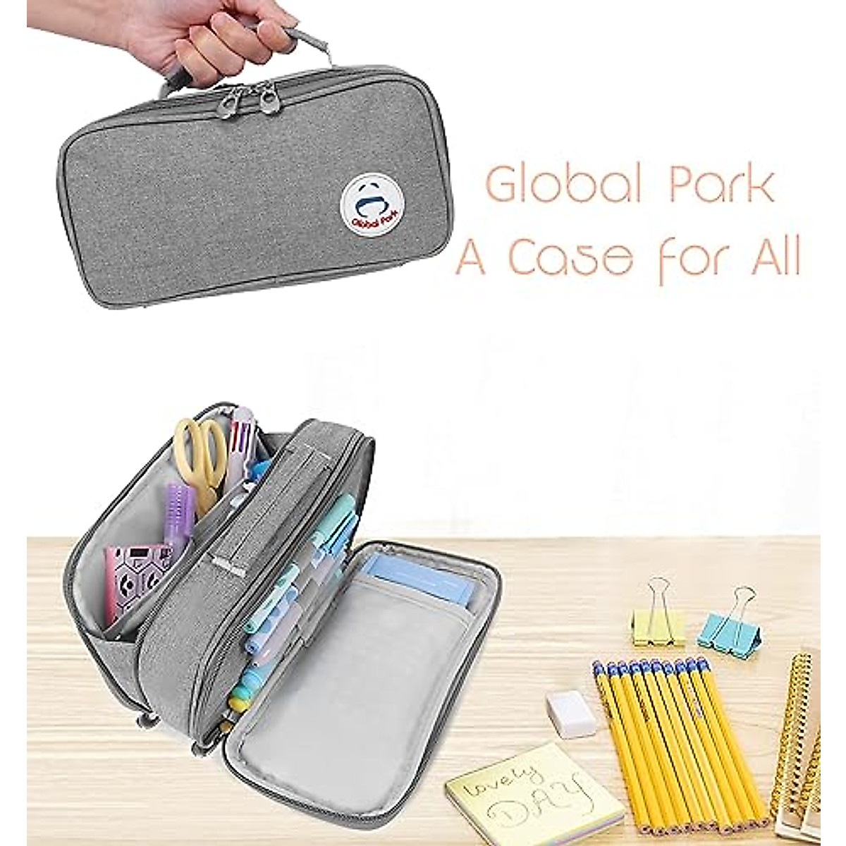 Large Capacity Pencil Case, Stationery Storage Pen Bag Box Handheld Makeup Pouch Holder Multi-Compartment Organizer College School Office Supplies for Student Teen Kid Adult
