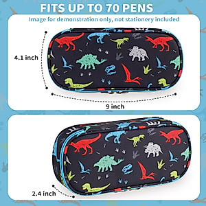 Pencil Case for Boys,Large Capacity Multi-slot Kids Mark Pouch, Adult Big Pencil Bag with Zipper, Teens Large Storage Pencil Box for School College Middle School Office(Black,Dinosaur)