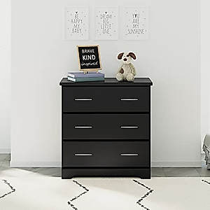 STORK CRAFT Brookside 3 Drawer Dresser (Black) – Baby and Kids Bedroom Organizer, Nursery Chest, Storage Dresser With Drawers, Universal Design