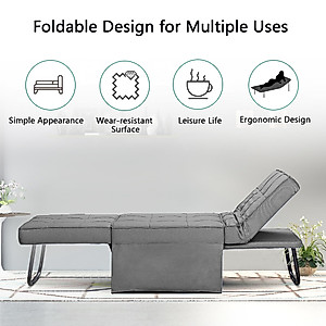Ainfox Convertible Sofa Bed, 4 in 1 Multi-Function Folding Ottoman Bed with Adjustable Backrest, Modern Futon Couch No Assembly for Living Room Apartment Office Small Space (Light Grey)