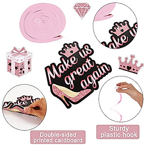 48 PCS Boss Day Decorations Pink and Black Happy Boss's Day Party Banner National Bosses Day Decorations for Women Office Hanging Streams Ceiling Swirls Rose Gold Glitter Supplies Favors Decor