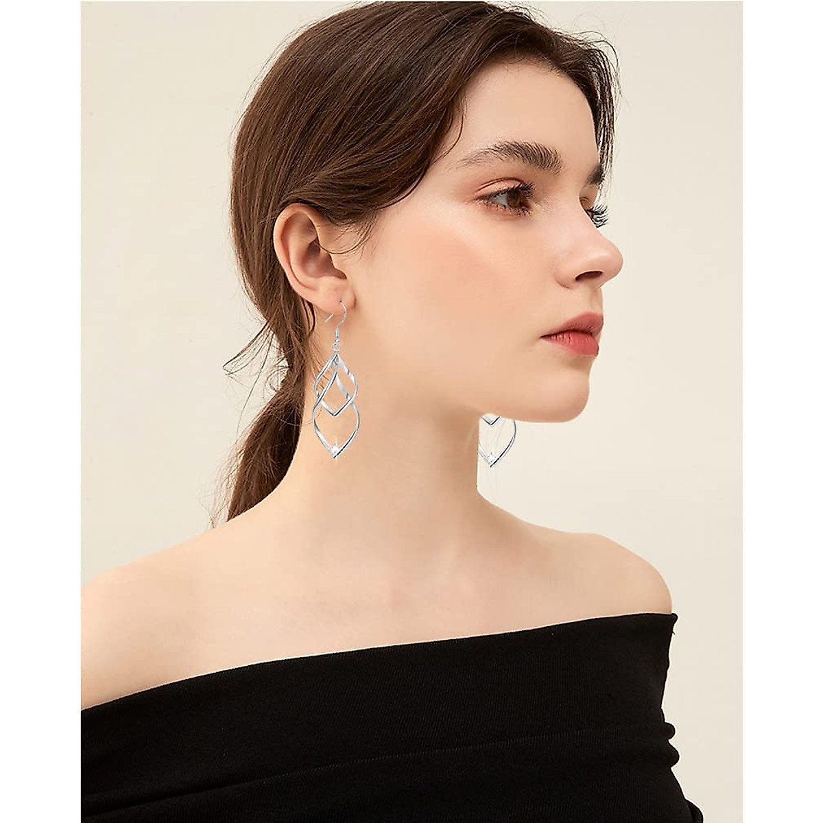 Met-edianger Silver Statement Dangle Earrings Linear Swirl Wire Earrings Twist Drop Earring Infinity Earrings for Women (Silver Dangle Earrings)