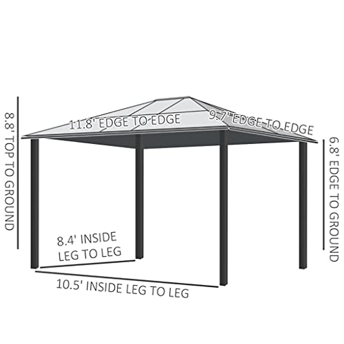 LIRUXUN 10' X 12' Hardtop Polycarbonates Gazebo Canopy Aluminum Frame Pergola W/Netting and Sidewalls for Garden, Patio