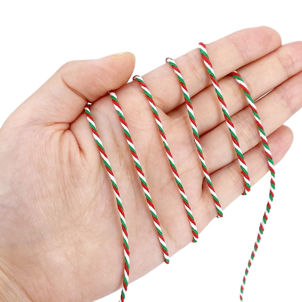 Cotton Twine Green Red and White Baker String 2mm Thick 328 Feet Christmas Twine for Gift Wrapping DIY Crafts Home Decoration Gardening