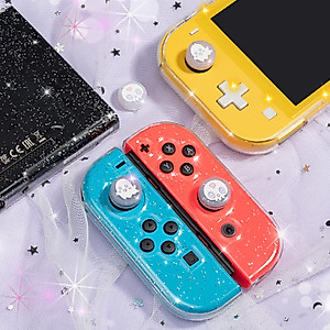 BelugaDesign Ghost Thumb Grips | Halloween Gothic Clear Jelly Glitter Joystick Grip Button Caps | Compatible with Nintendo Switch Standard Lite OLED