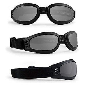 2 Pairs Epoch Padded Folding Motorcycle Riding Goggles Black Frame Clear and Smoke Lenses
