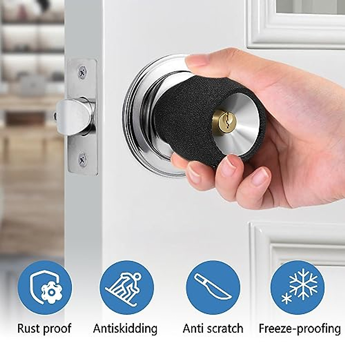 4 PCS Round Door Handle Protector - Anti-Skid Anti-Scald Door Knob Cover, Washable Door Handle Cover for Summer and Winter