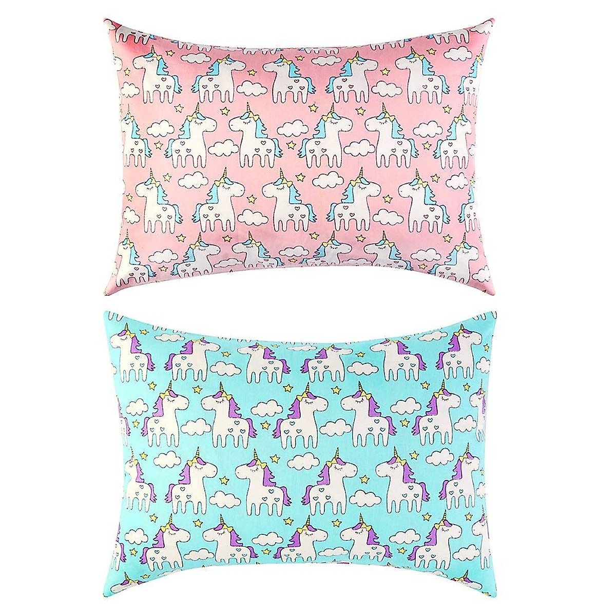 IBraFashion Toddler Pillowcases for Girls 14x19 for 13x18, 12x16 Pillow 100% Cotton Cute Princess Unicorn Printings Set of 2