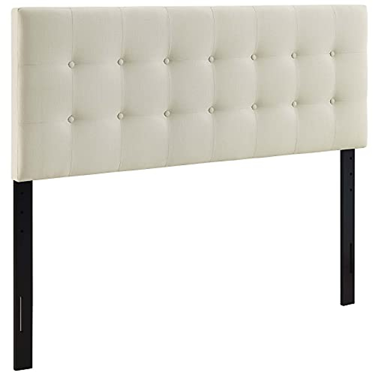 Modway Emily Tufted Button Linen Fabric Upholstered Full Headboard in Ivory