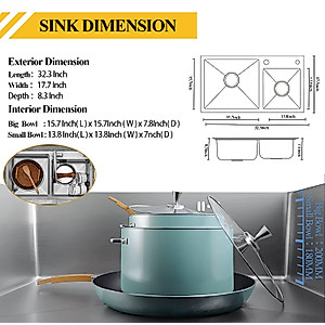 Double Bowl Kitchen Sink, Drop In 32.3 x 17.7 Stainless Steel Topmount Bar Sink Nice Kitchen Sink With Gift-Soap Dispenser, Faucet Mat, Drain Strainer Set for Modern Kitchen Sink