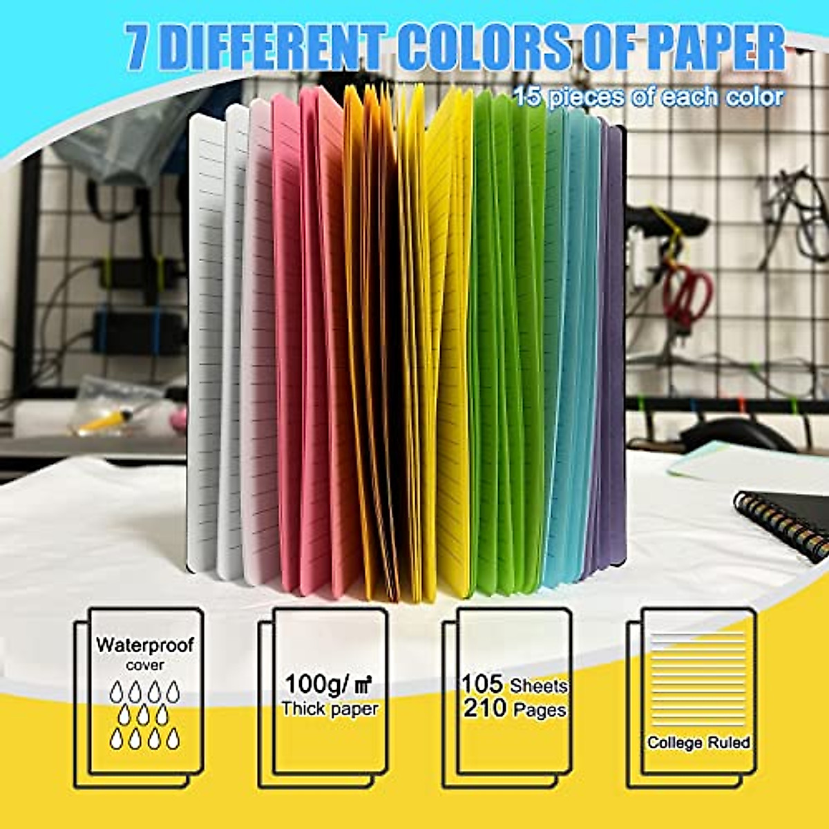 Alopuxi Spiral Notebook, Colored Lined College Ruled Paper, 105 Sheets/210 Pages, 6" x 8.5"