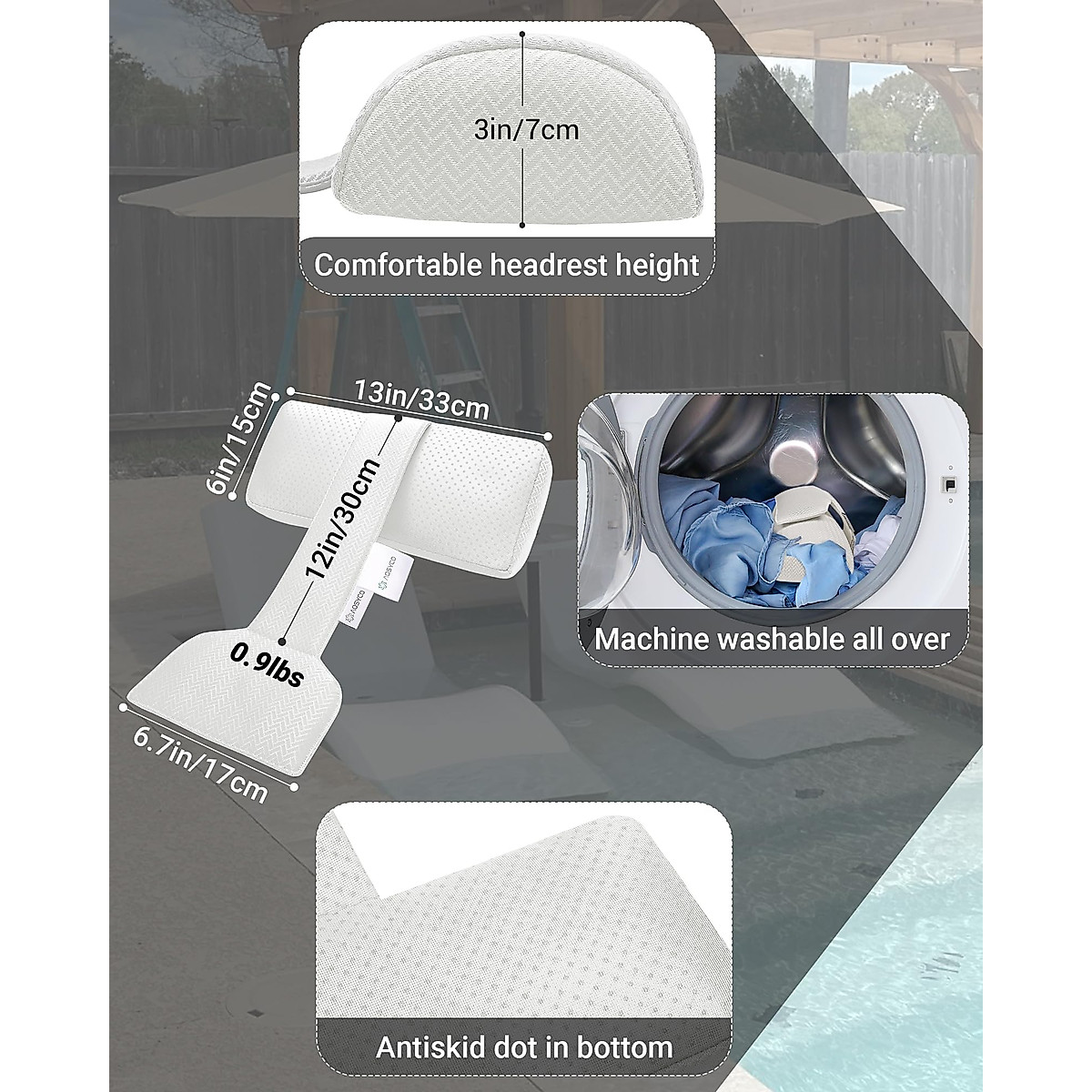 AOSYCO Headrest Pillow for Chaise Lounge, All Weather Weighted Outdoor Chaise Head Pillow, Pool Chaise Lounge Pillows Sunbathing Swing Pool Furniture, Chaise Lounge Cushion