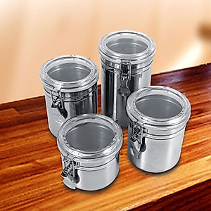 Food Storage Container Set, 4 Sizes Stainless Steel Kitchen Food Storage Container Bottle with Clear Lids for Tea Coffee Sugar Flour Baking Dry Storage, Metal Pantry(34x20x24cm / 13.4x7.9x9.4in)