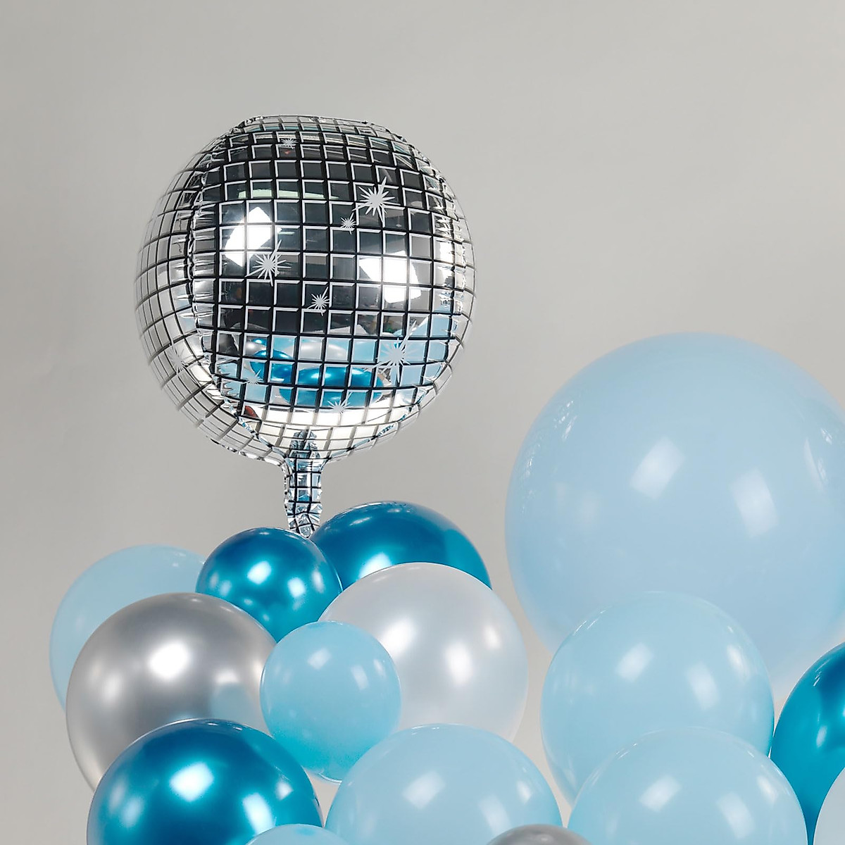 Winter Chrome Blue and silver white Balloon Garland Arch kit with Blue pearl white Disco Ball Balloons for boy baby shower Birthday 2025 Graduation Prom Party Decorations (Blue silver white)