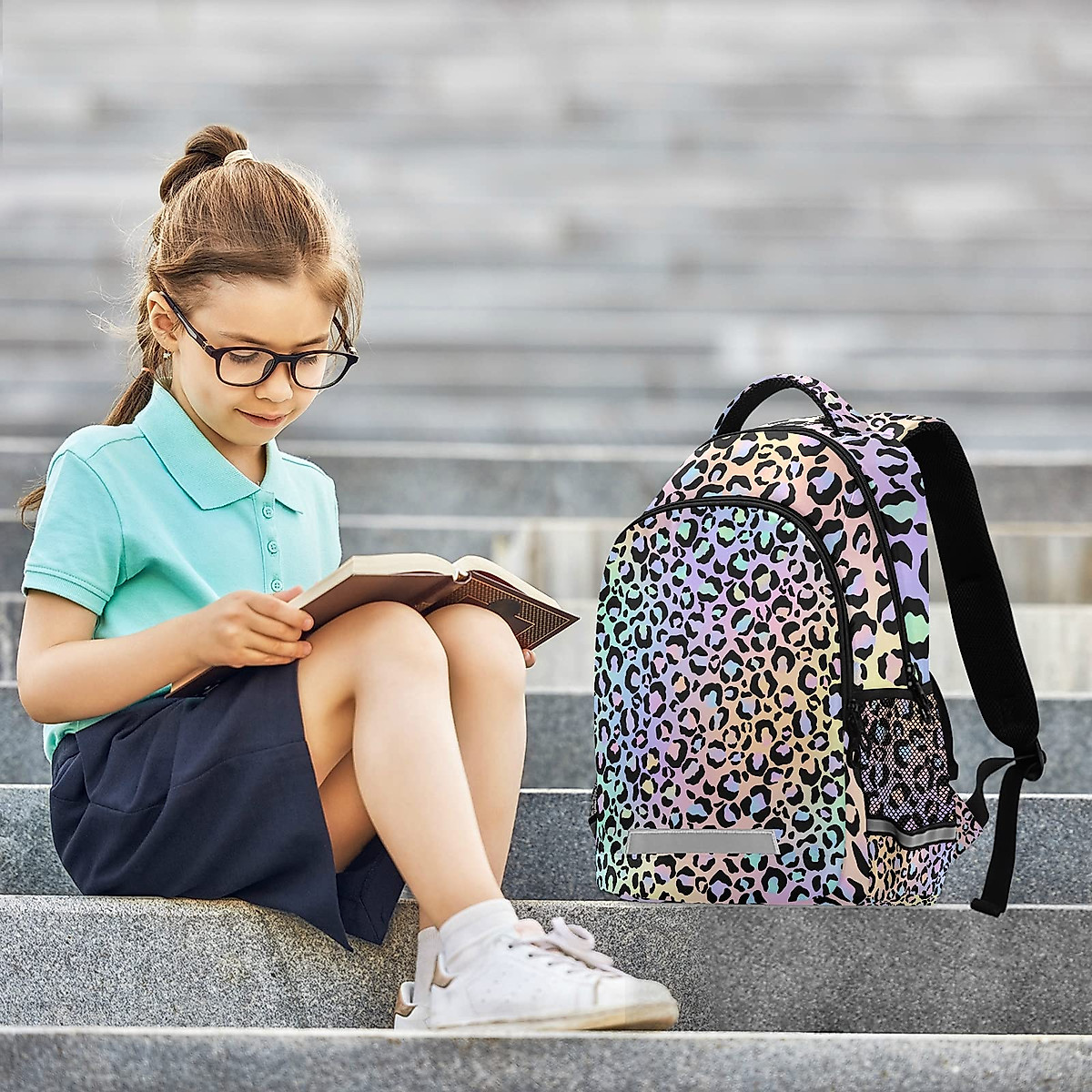 MNSRUU School Backpack with Chest Strap, Leopard Print Laptop Backpack, Travel Hiking Backpack for Boys Girls, Rucksack, Knapsack