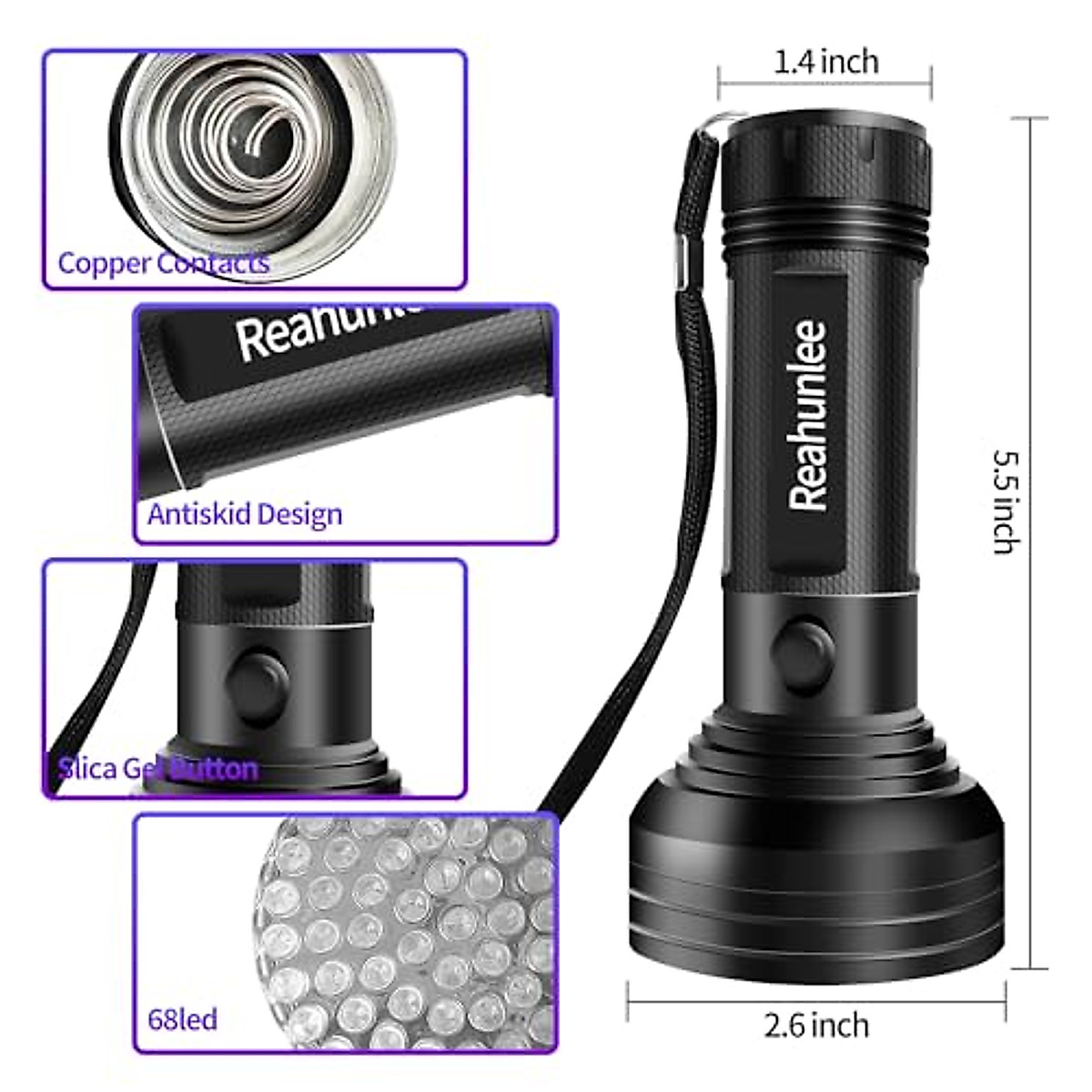 REALHUNLEE Auto Air Conditioner Leak Detector Tool Flashlight Oil AC UV Dye Leak Test Detection Kit Pro 68 LED Flashlight with UV Protective Glasses