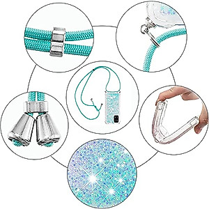 HOUSON for Samsung Galaxy A22 5G Case, Moving Liquid Holographic Sparkle Glitter Case with Crossbody Lanyard Strap, Girls Women Bling Diamond Ring Slim Protective Case for Galaxy A22 5G Blue